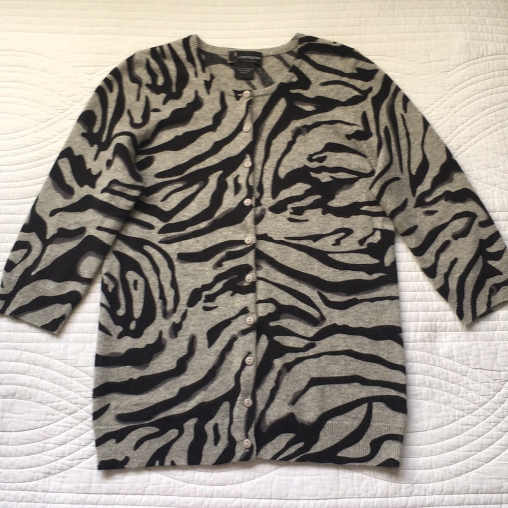 Cashmere Animal Print Cardigan Black Gray S - Gem